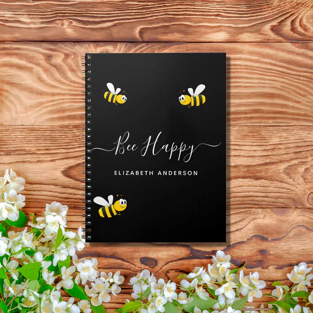 Summer black custom name bees college ruled notebook | Zazzle
