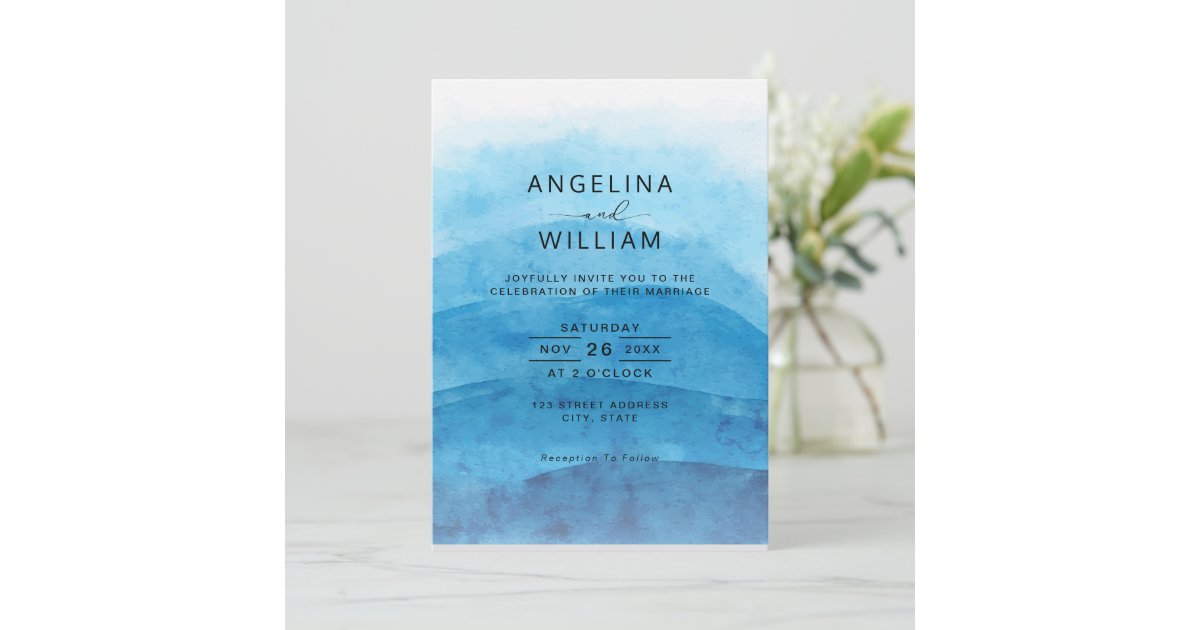 Summer Blue Ocean Watercolor Wedding Invitation | Zazzle