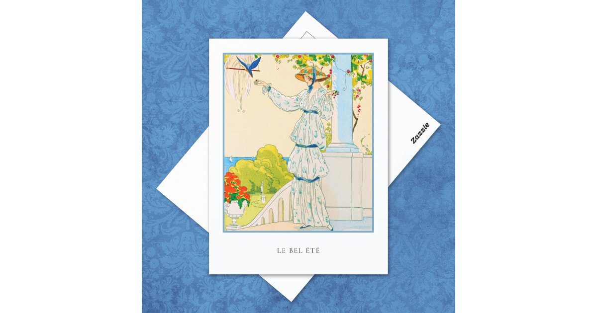 Summer Bluebird French Fashion Postcard | Zazzle