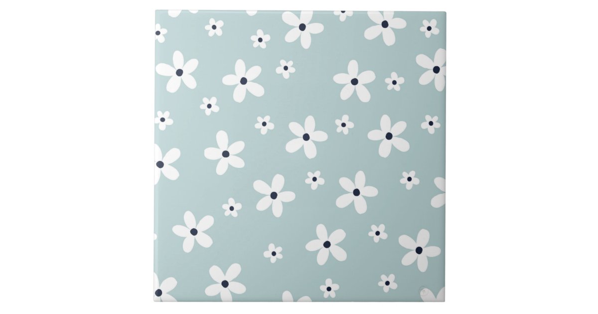 Summer Boho Blue White Daisy Flowers Ceramic Tile | Zazzle