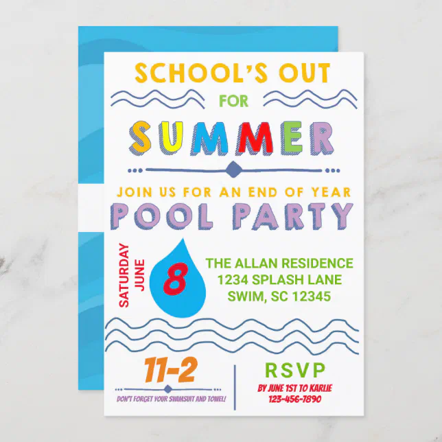 Summer Break Pool Party Invitation | Zazzle