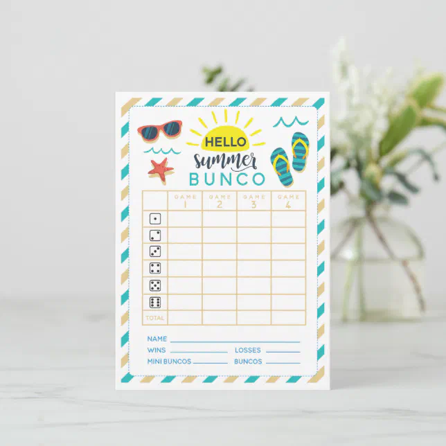 Summer Bunco Score Card june july | Zazzle