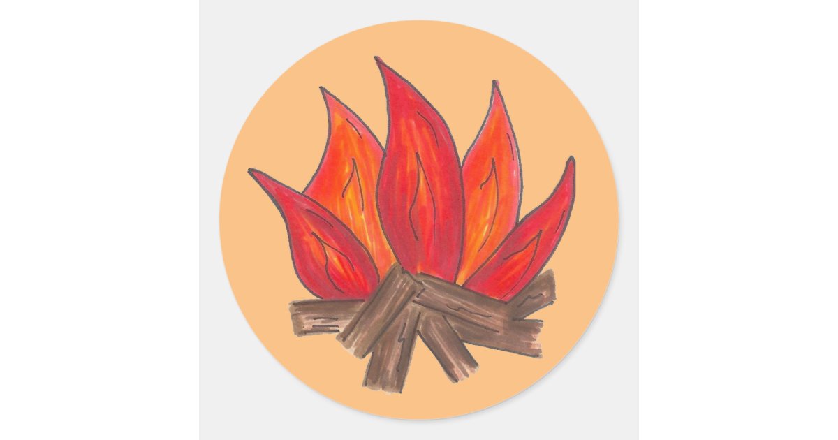 Summer Camp Fire Campfire Blaze Flames Camping Classic Round Sticker ...