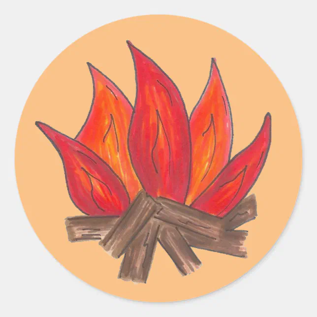 Summer Camp Fire Campfire Blaze Flames Camping Classic Round Sticker ...
