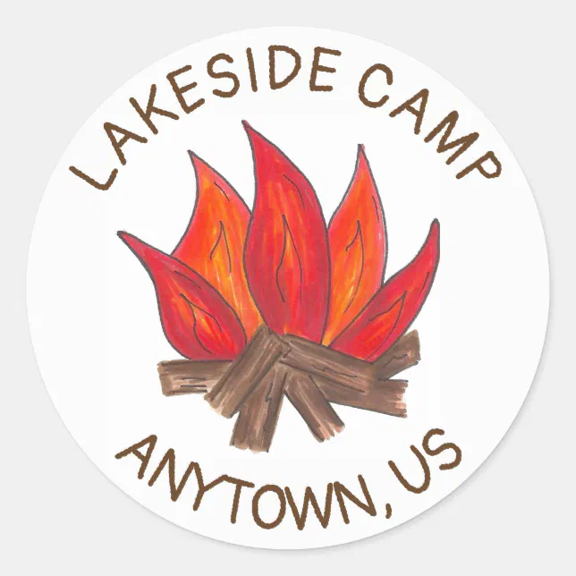 Summer Camp Fire Customized Campfire Flames Classic Round Sticker | Zazzle