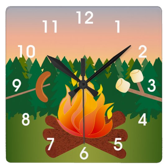 Summer Camp Marshmallow Smores Square Wall Clock | Zazzle.com