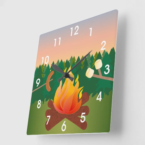 Summer Camp Marshmallow Smores Square Wall Clock | Zazzle
