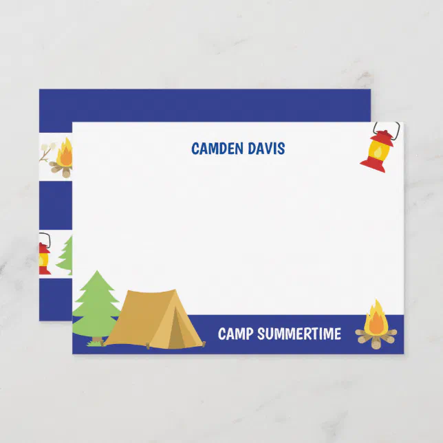 Summer Camp Personalized Flat Note Cards | Zazzle
