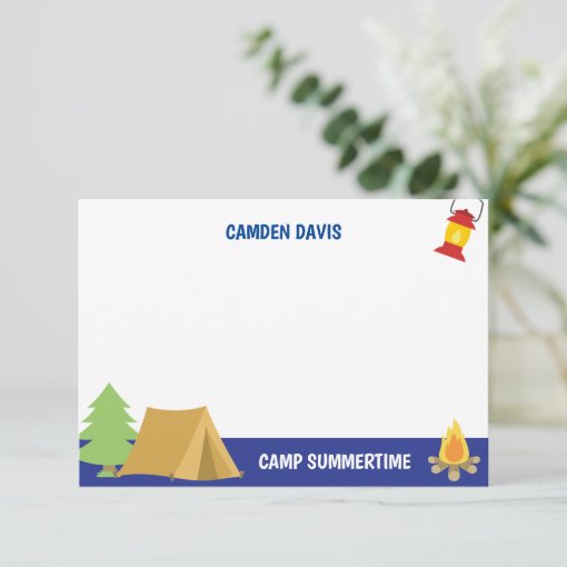 Summer Camp Personalized Flat Note Cards | Zazzle