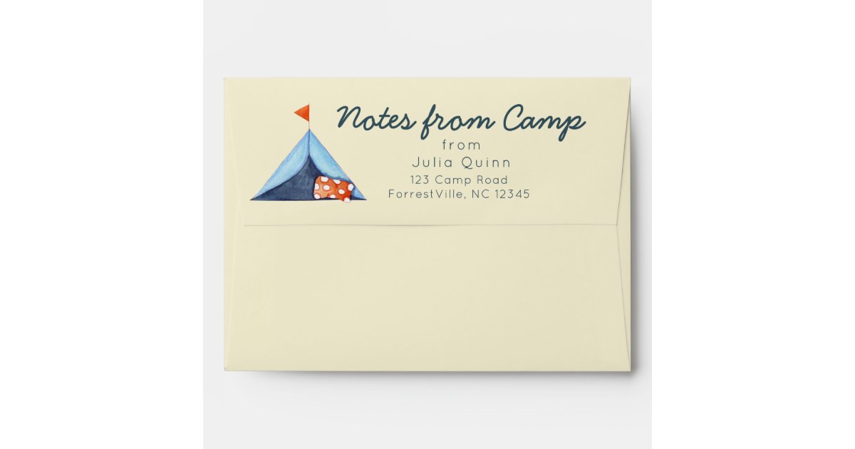 Summer Camp Preprinted Return Address Cute Tent Envelope | Zazzle
