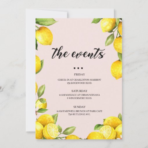 Summer citrus lemon bachelorette weekend invitation | Zazzle