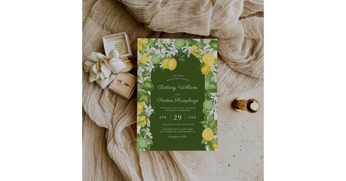 Summer Citrus Lemon Lime Wedding Invitation | Zazzle