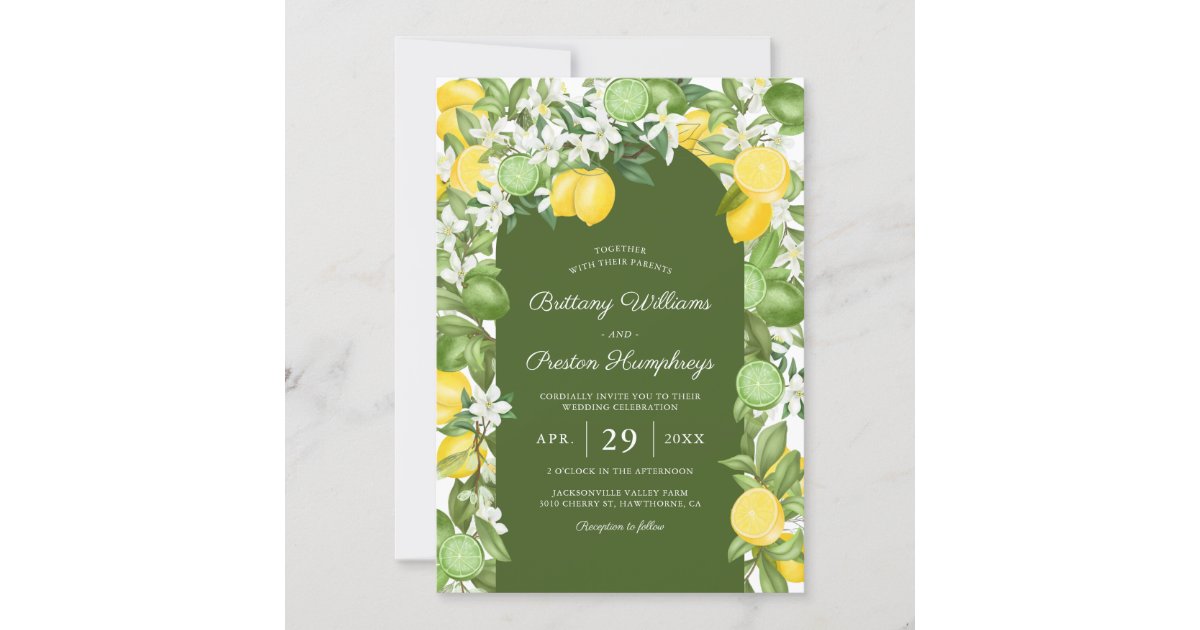 Summer Citrus Lemon Lime Wedding Invitation | Zazzle.com