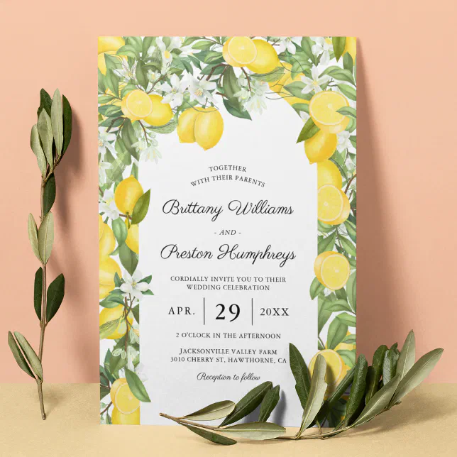 Summer Citrus Lemon Wedding Invitation | Zazzle