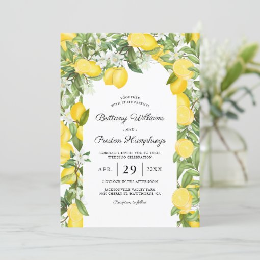 Summer Citrus Lemon Wedding Invitation | Zazzle