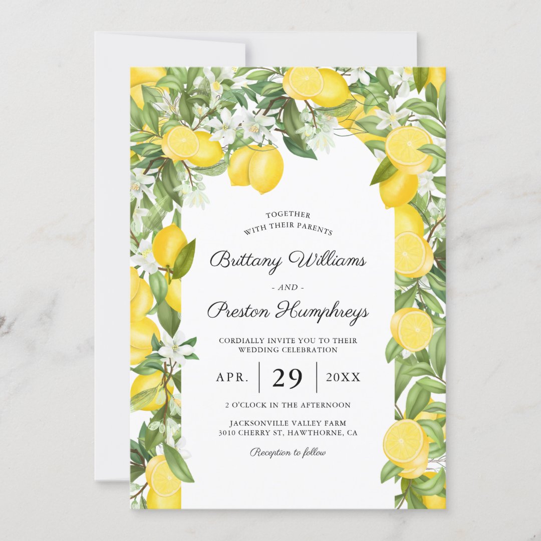 Summer Citrus Lemon Wedding Invitation | Zazzle