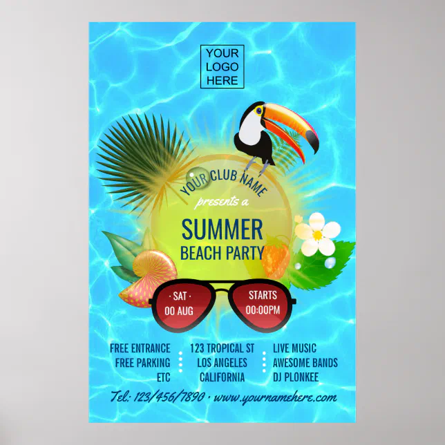 Summer Club/Corporate Beach Party advertisement Poster | Zazzle