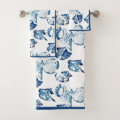 Summer Coastal Beach Seaside Navy Blue Seashell Bath Towel Set | Zazzle