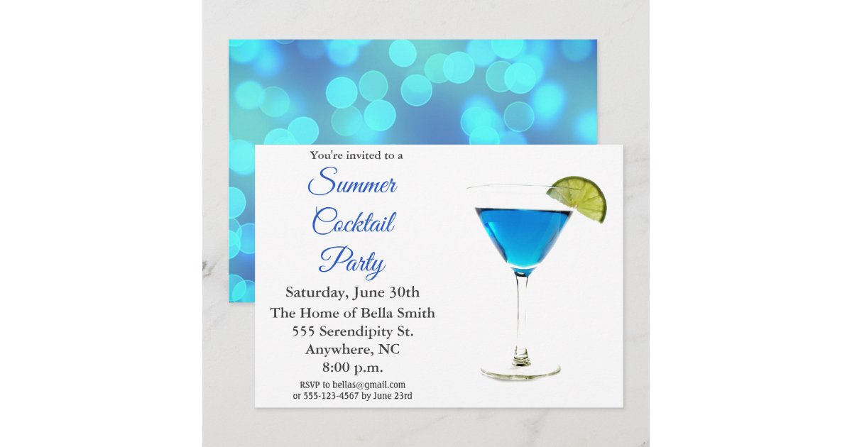 Summer Cocktail Party Blue Invitation | Zazzle