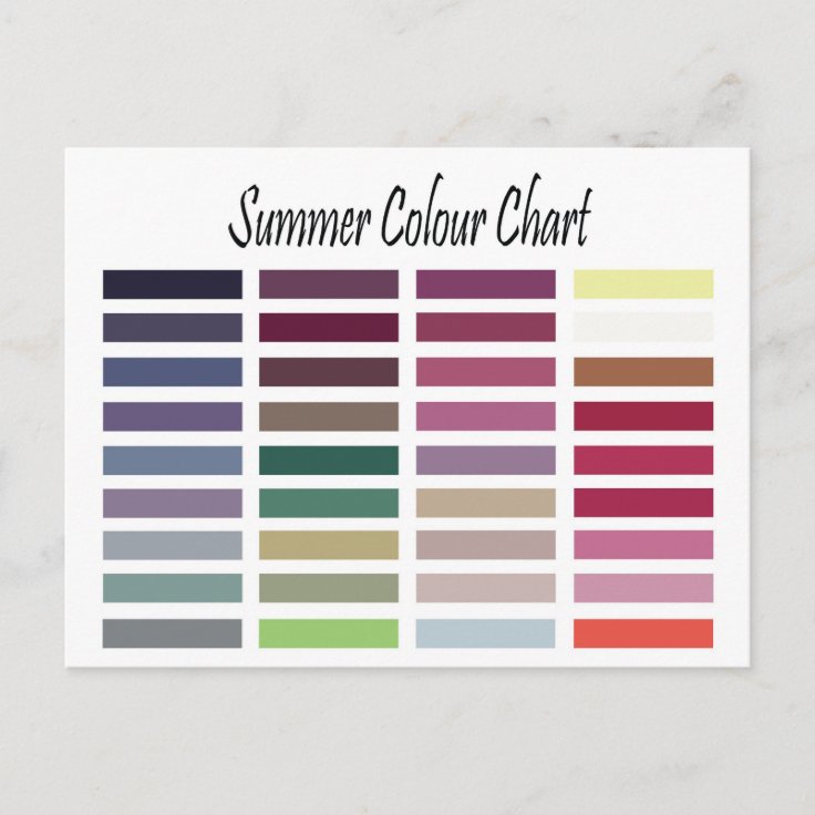 Summer Color Chart Postcard | Zazzle
