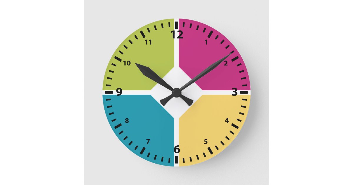 SUMMER COLORS Quadrants Optional MONOGRAM Round Clock | Zazzle