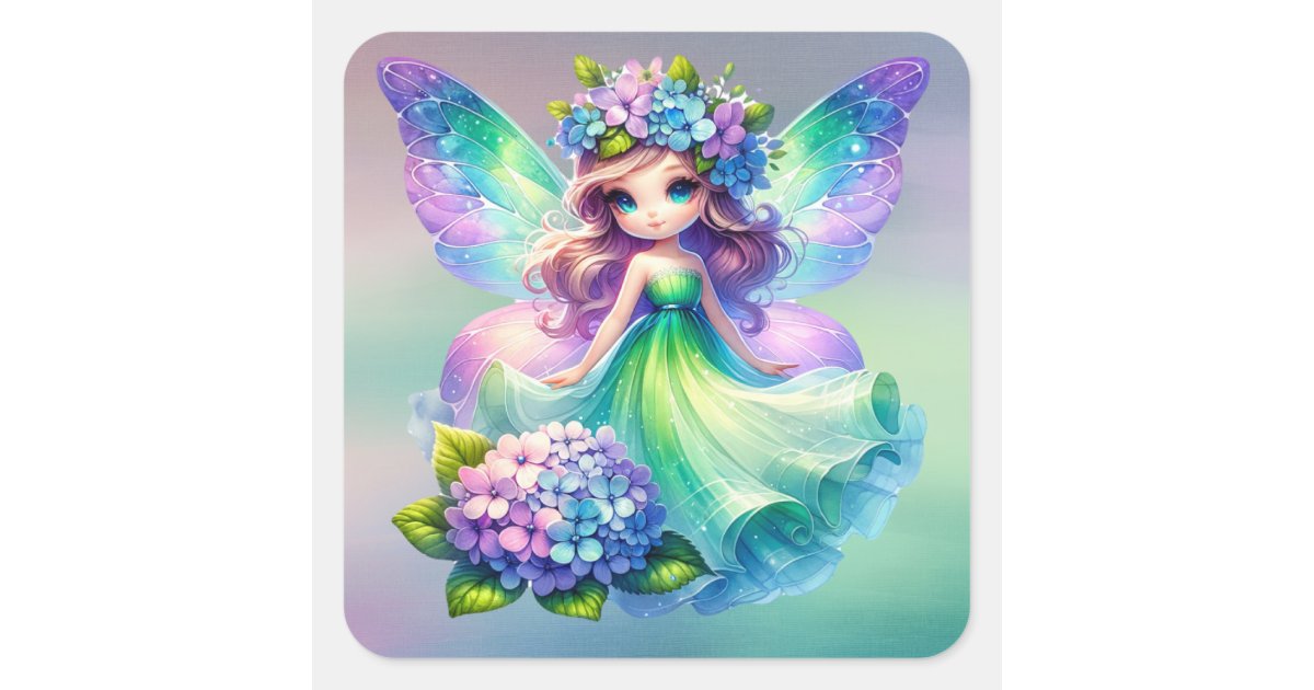 Summer Cute Fairy Princess Girls Square Sticker | Zazzle