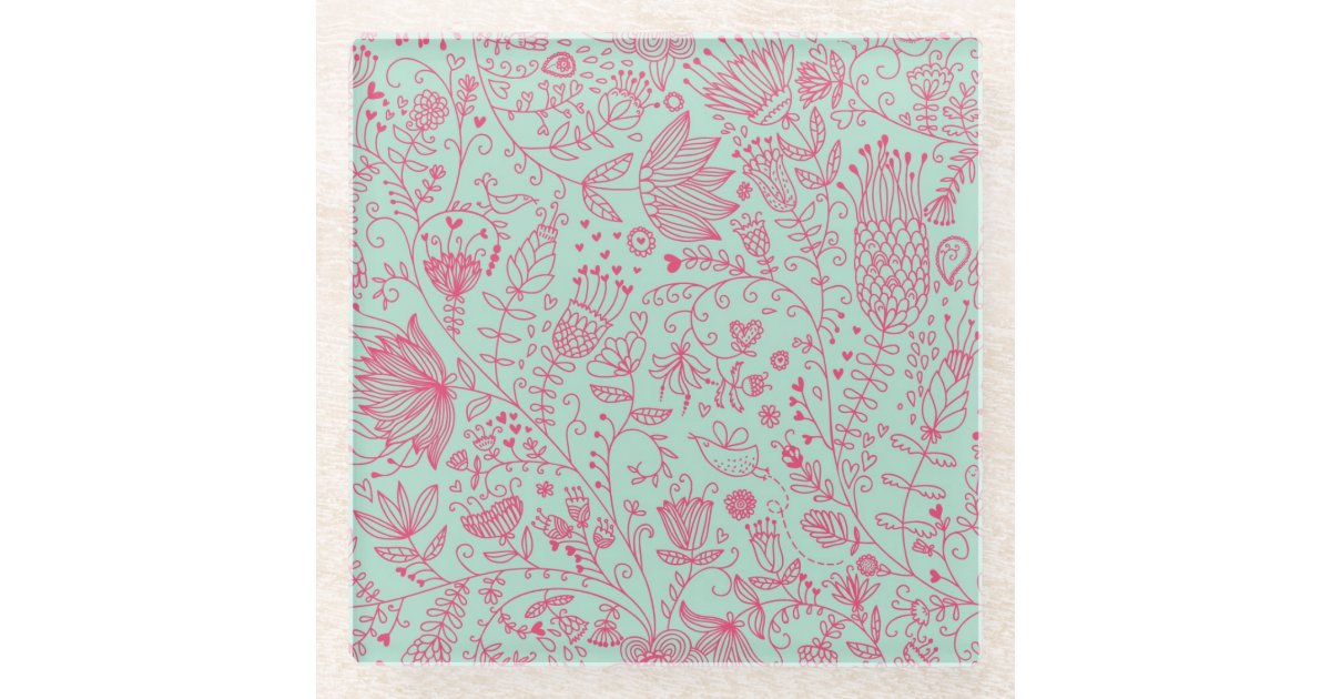 Summer cute floral pattern glass coaster | Zazzle