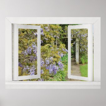 Summer Days - Open Window View with Blue Wisteria Poster | Zazzle