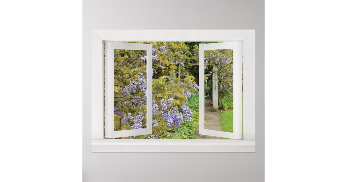 Summer Days - Open Window View with Blue Wisteria Poster | Zazzle.com