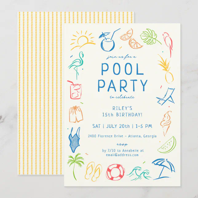 Summer Doodle Party Invitation | Zazzle