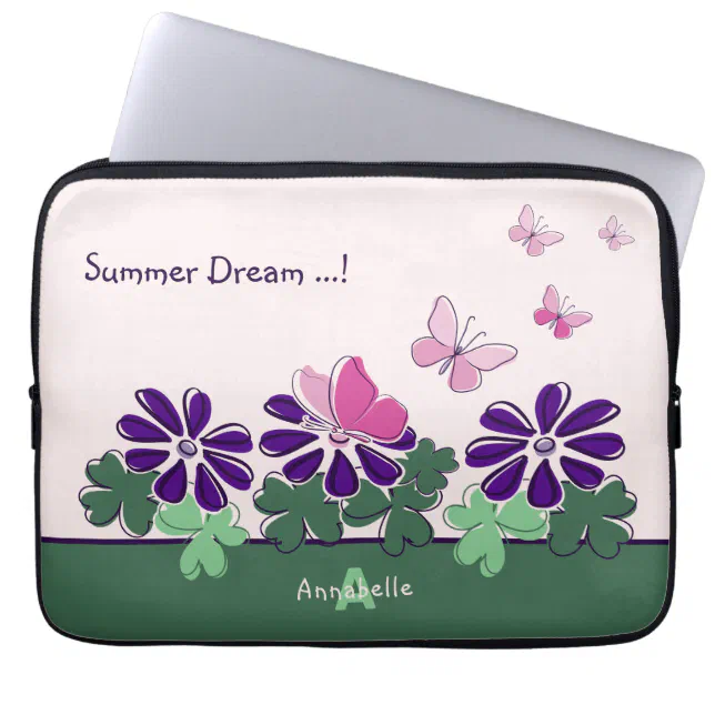 Summer Dream ...! Pink Butterfly Flutter Name Laptop Sleeve | Zazzle
