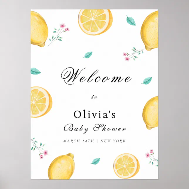Summer Elegant Lemon Citrus Baby Shower Welcome Poster | Zazzle