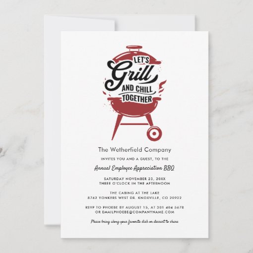 Summer Employee Appreciation BBQ Grill and Chill Invitation | Zazzle
