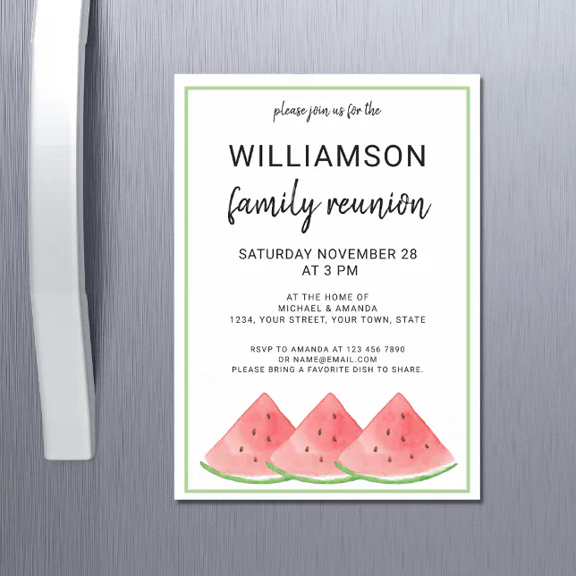 Summer Family Reunion Watermelon Magnetic Invitation | Zazzle