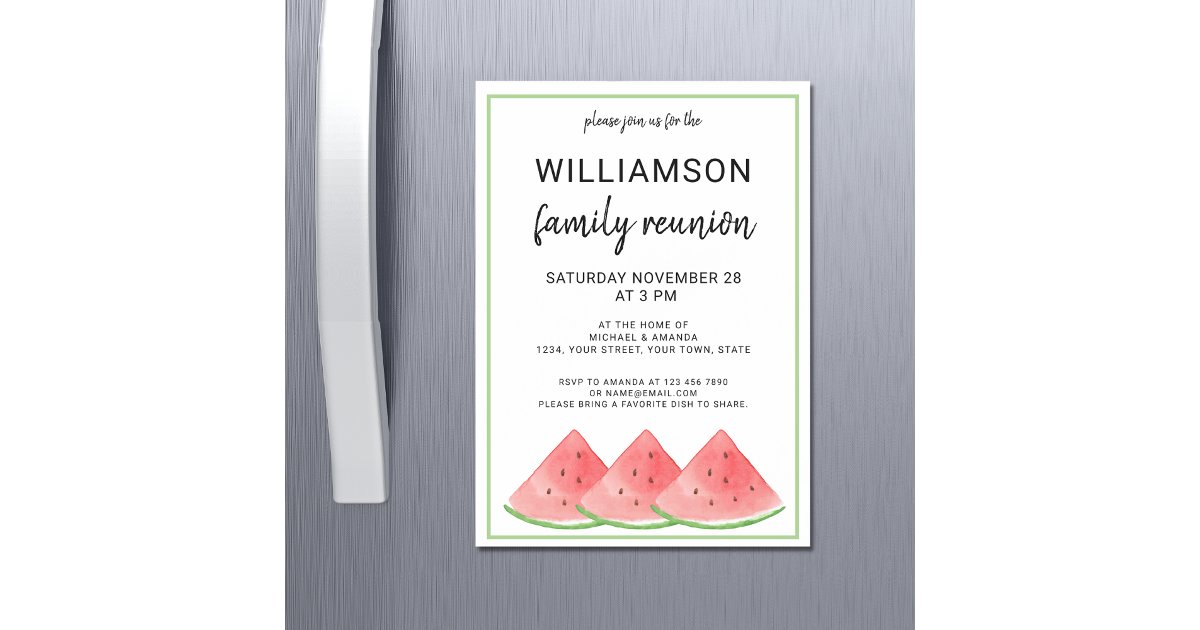 Summer Family Reunion Watermelon Magnetic Invitation | Zazzle