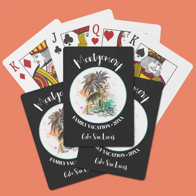 Summer Family Vacation Black Poker Cards | Zazzle