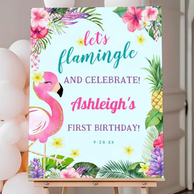 Summer Flamingo Birthday Party Welcome Sign | Zazzle