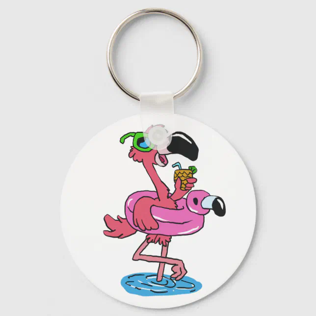 Summer Flamingo cartoon | choose background color Keychain | Zazzle