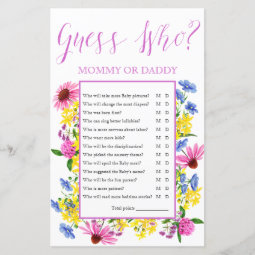 Summer Floral Guess Who Baby Shower Game | Zazzle