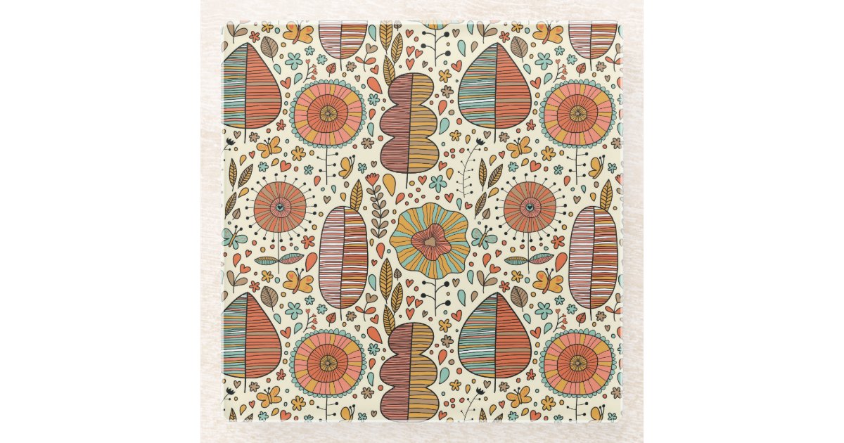 Summer floral pattern made of leaves glass coaster | Zazzle