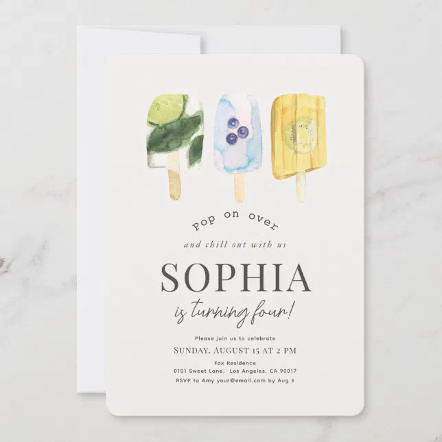 Summer Fruit Popsicle Watercolor Birthday Invitation | Zazzle