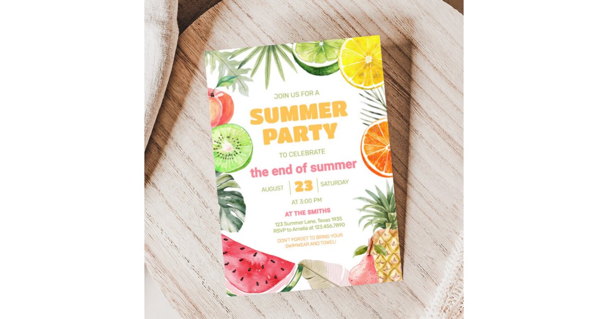 Summer Fruits End of Summer Party Invitation | Zazzle