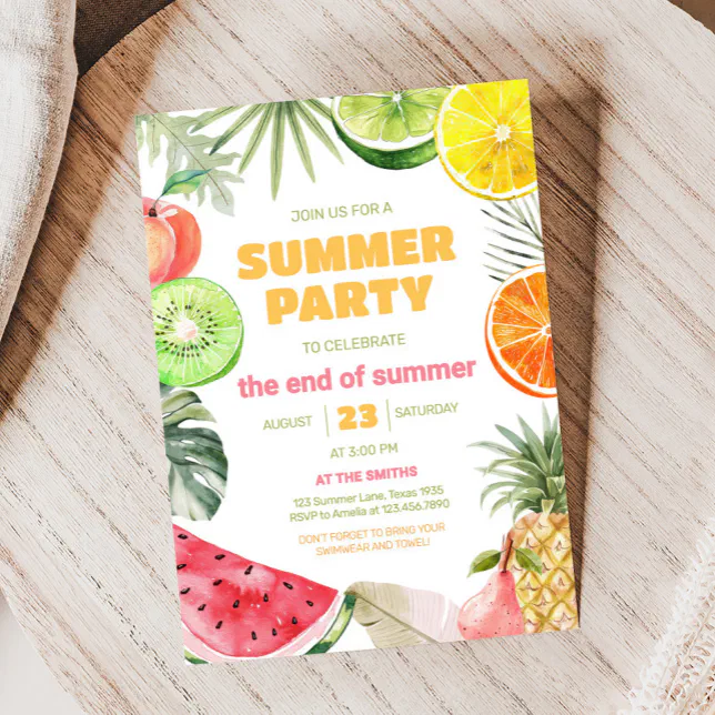 Summer Fruits End of Summer Party Invitation | Zazzle