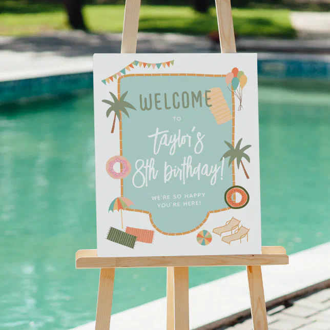 Summer Fun Girl Pool Birthday Party Welcome Sign | Zazzle