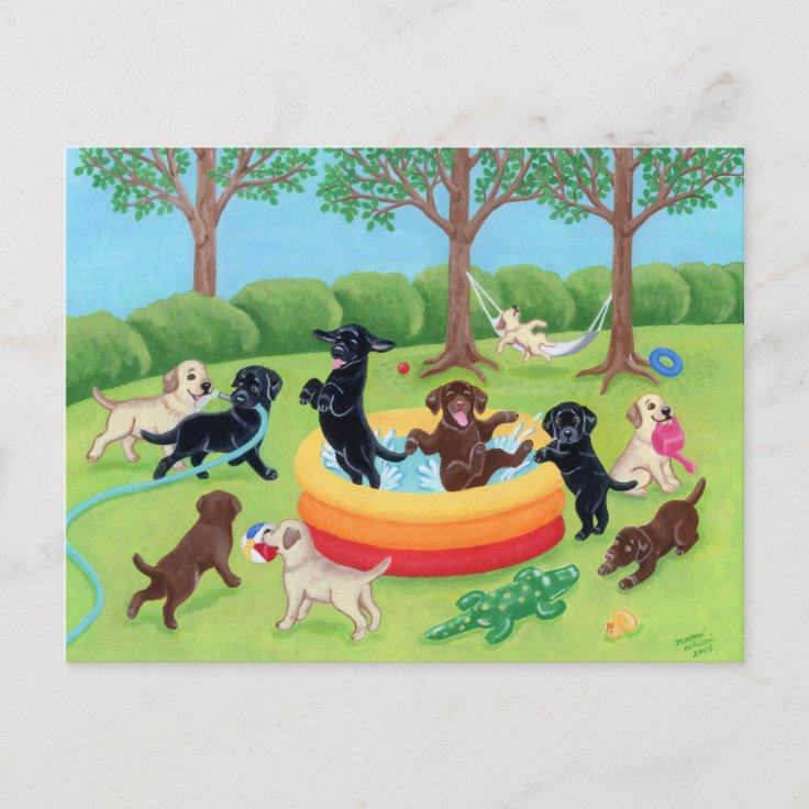 Summer Fun Labradors Painting Postcard | Zazzle