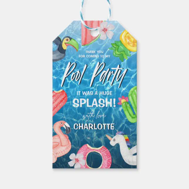 Summer Fun Pool Party Birthday Thank You Favor Gift Tags | Zazzle