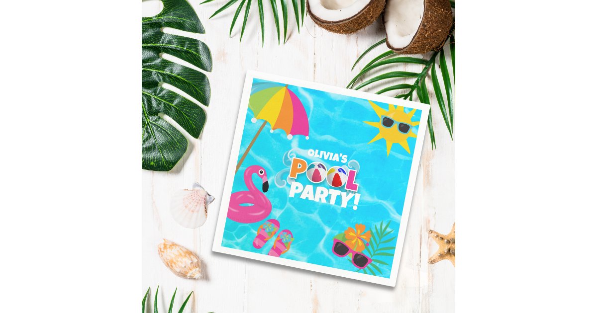 Summer Fun Pool Party Custom Name Napkins | Zazzle