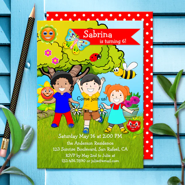 Summer Garden Children Birthday Party Invitation | Zazzle