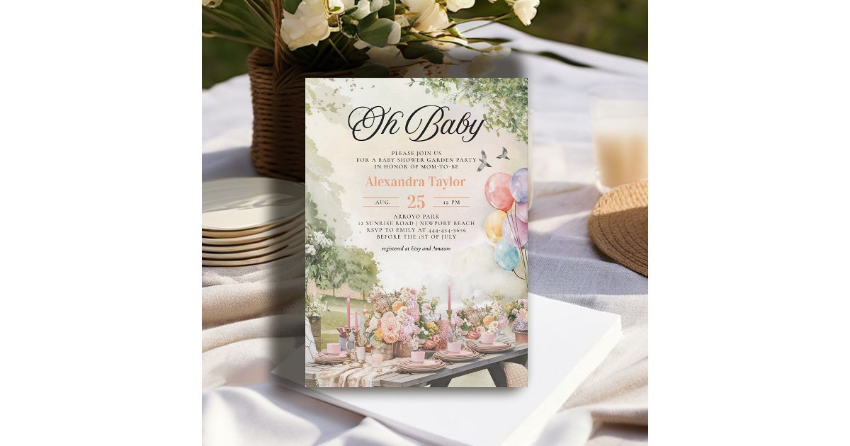 Summer Garden Elegant Rustic Neutral Baby Shower Invitation | Zazzle