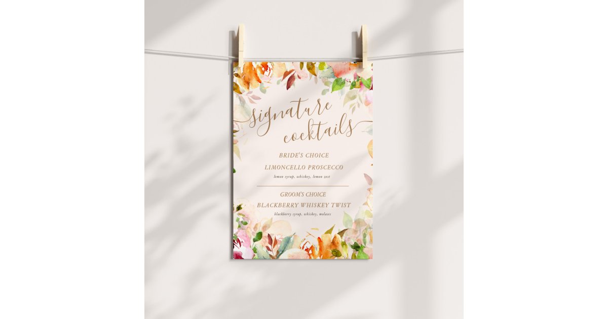 Summer Garden Floral Signature Cocktail Sign | Zazzle